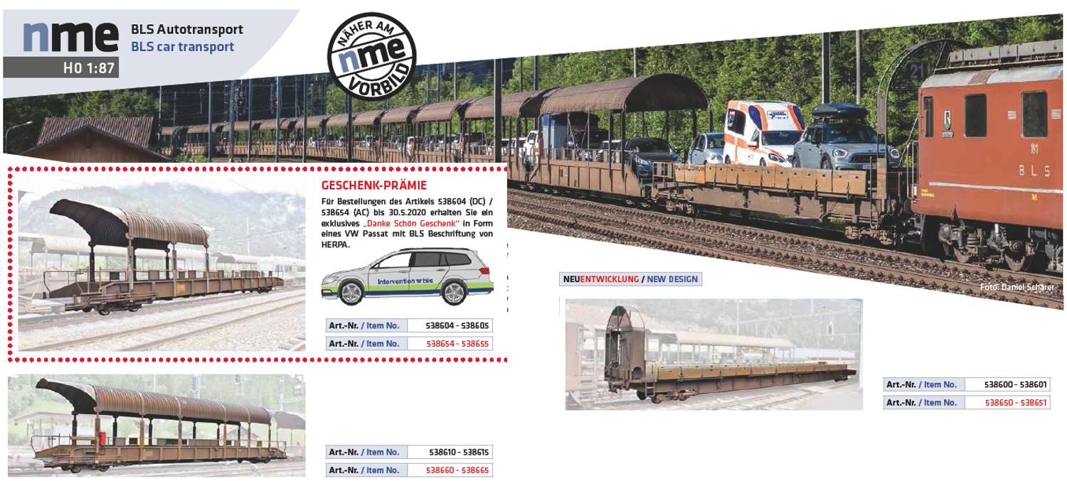 nme 538600 - Autotransport-Auffahrwagen mit Schutzbogen, BLS, Ep.VI