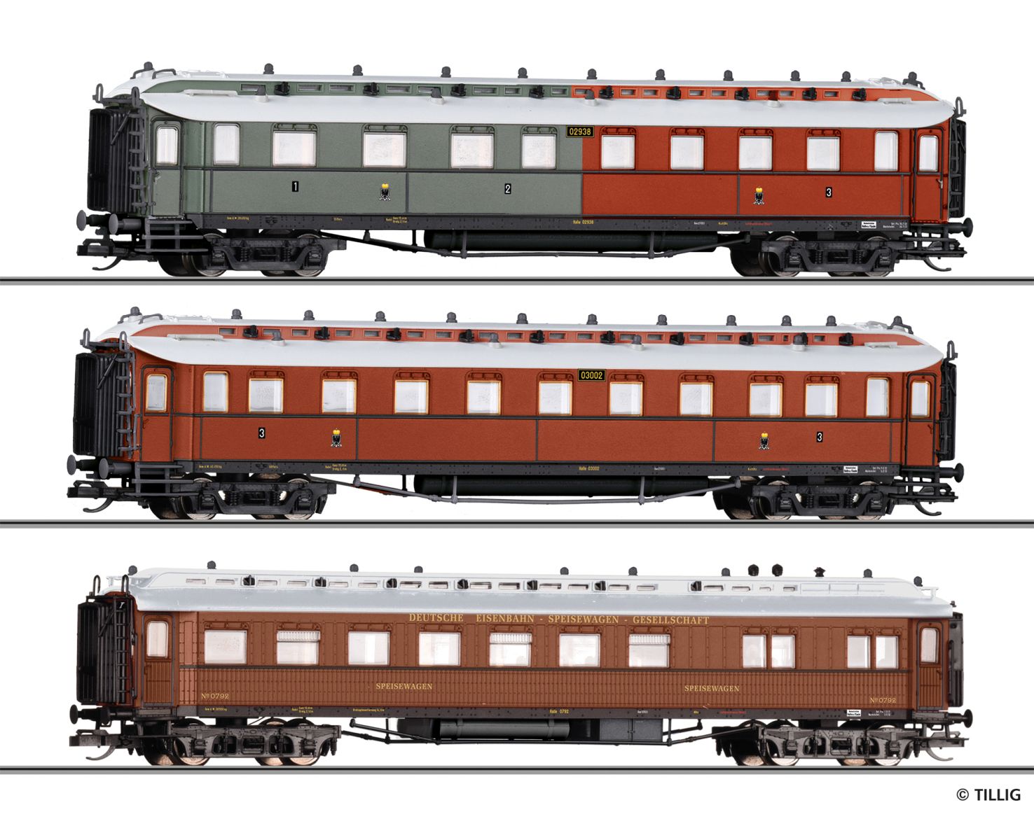 Tillig 01085 - 3er Set Personenwagen 'Preußischer Schnellzug', KPEV, Ep.I