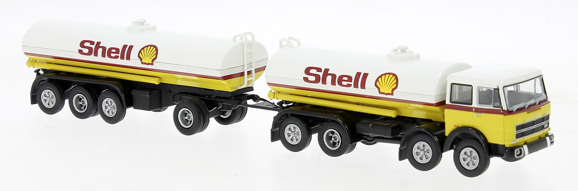 Brekina 58555 - Fiat 691 Millepiedi Tankzug, weiss-gelb, Shell, 1970