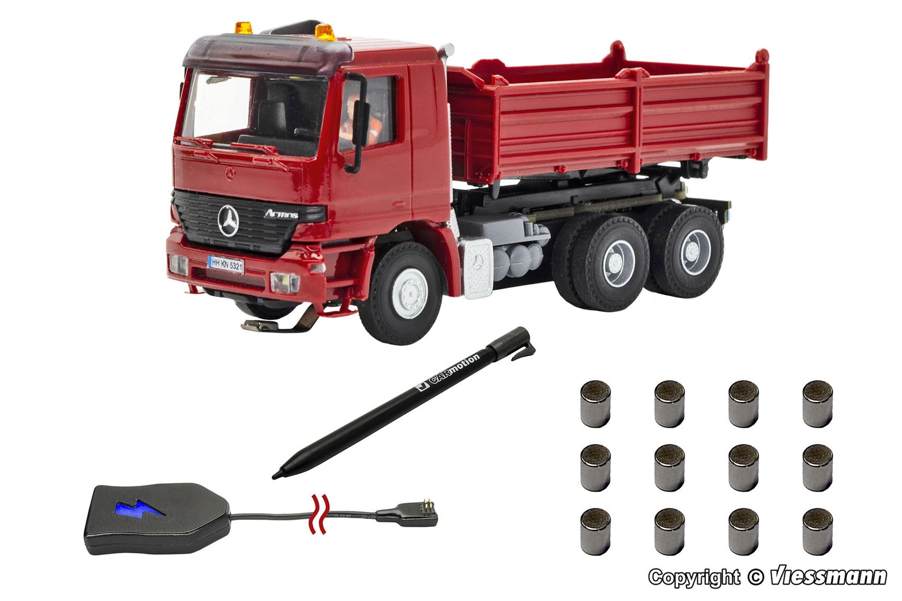 Viessmann 8001 - CarMotion Basis Startset, MB ACTROS Muldenkipper mit Rundumleuchten, rot