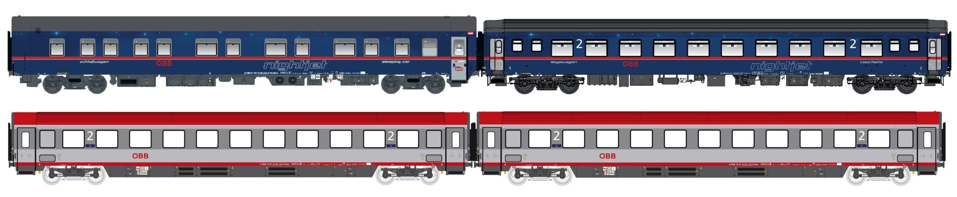 L.S. Models 97033-AC - 4er Set Nachtzugwagen NJ408 Set 1, ÖBB Nightjet, Ep.VI, AC