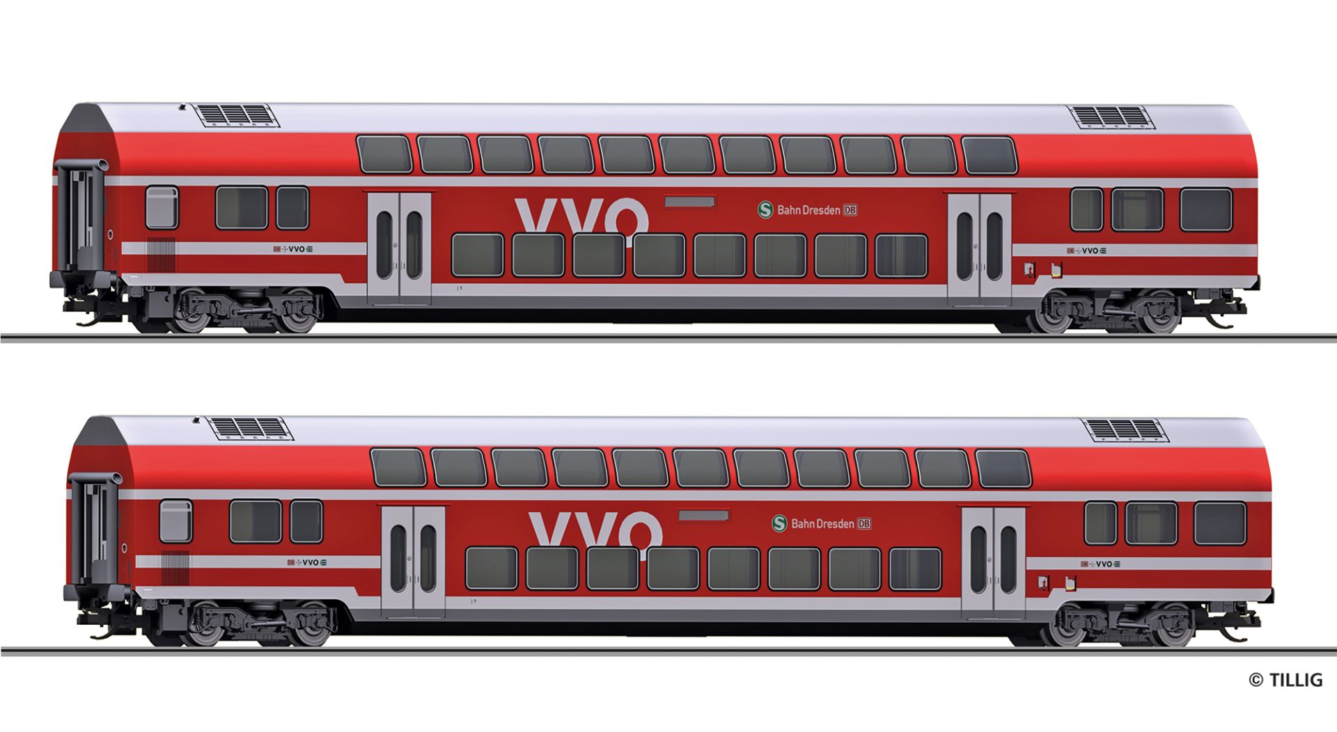 Tillig 01093 - 2er Set Doppelstockwagen, VVO, 'S-Bahn Dresden', DBAG, Ep.VI