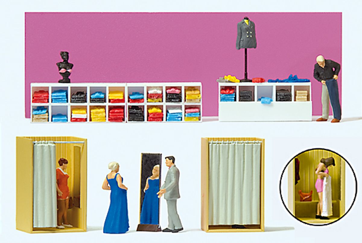 Preiser 10628 - Bei der Anprobe. Mit 2 Umkleidekabinen