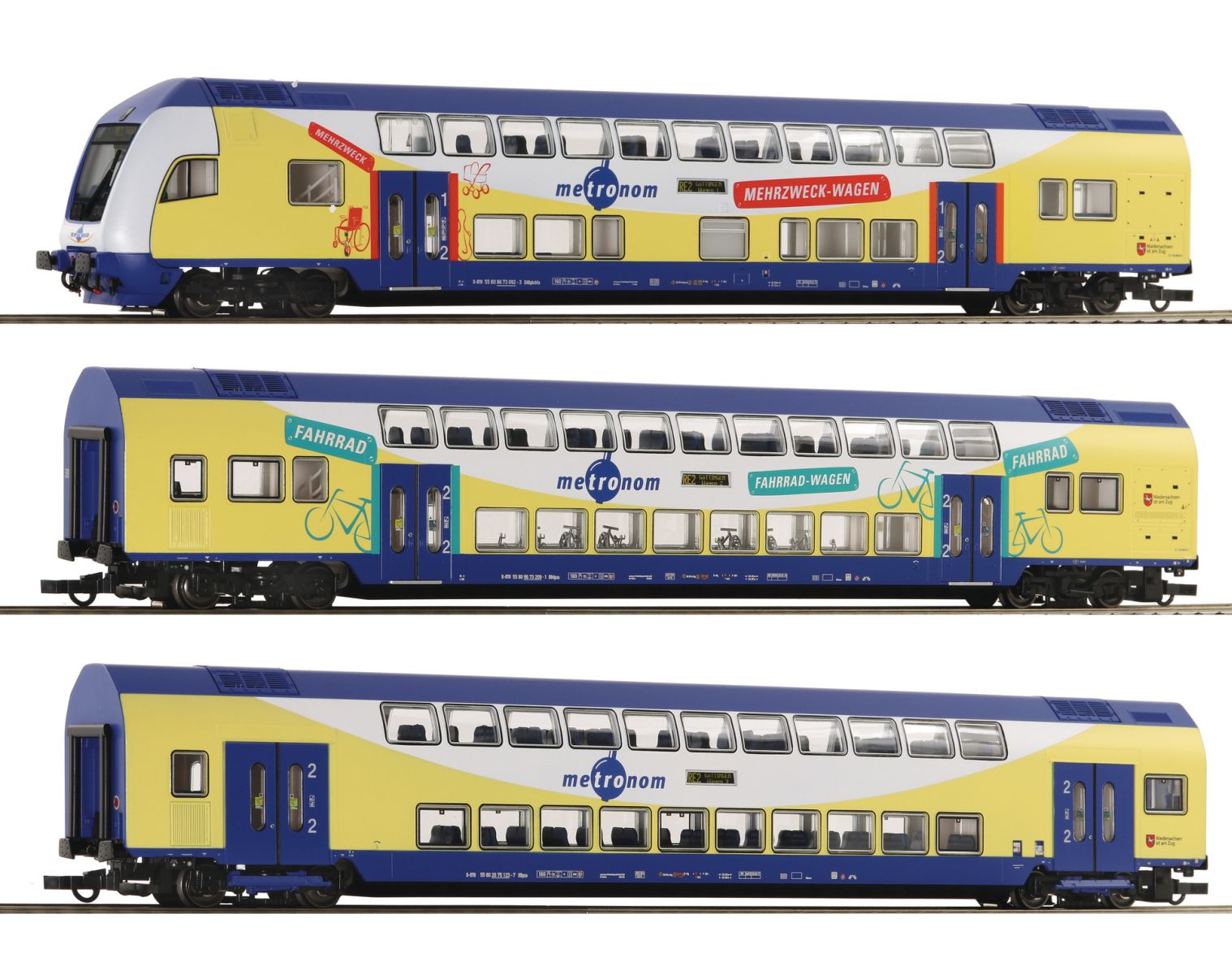 Roco 6220105 - 3er Set Doppelstockwagen mit Steuerwagen, metronom, Ep.VI, AC