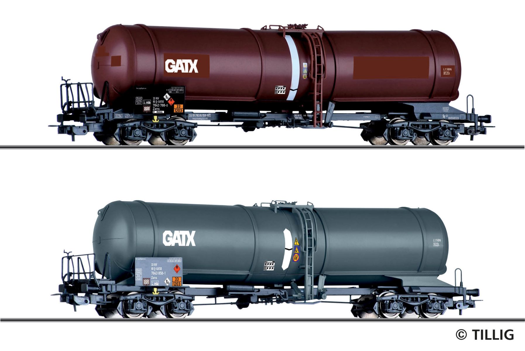 Tillig 70069 - 2er Set Kesselwagen Zans, GATX, Ep.VI